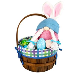 JOYIN 2 Pcs Easter Natural Woven Woodchip Basket with Lining, Easter Wicker Wooden Eggs Basket with Handle for Picnic, Gift Packing, Storage and Decor