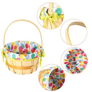 JOYIN 2 Pcs Easter Natural Woven Woodchip Basket with Lining, Easter Wicker Wooden Eggs Basket with Handle for Picnic, Gift Packing, Storage and Decor