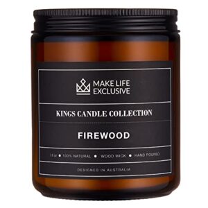 scented candles for men | firewood & campfire scented| wood wick, long lasting, masculine scents | natural soy jar candle for home, mancave & bachelor pad | the perfect mens gift.