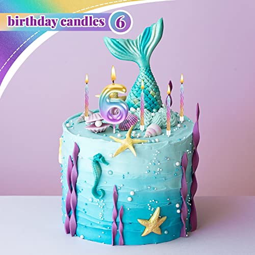 2.7 Inch Birthday Candles Rainbow Number Candle with 12 Pieces Numeral Rainbow Spiral Candle First One Year Candle for Baby Girl Boy Birthday Cake Topper Anniversary Wedding Party Decor (Number 6)