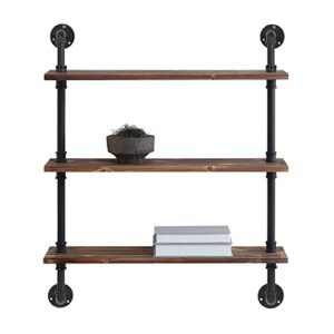 phaxth industrial pipe shelving, 3 tiered wall mounted pipe wood shelves, 27″ w