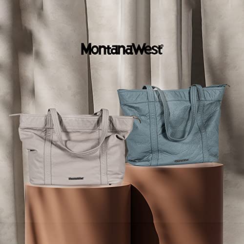 Montana West Tote Shoulder Bag for Women Vegan Leather Western Hobo Bags Ladies Top Handle Handbags Vintage Purses with Zipper Hazy Blue MCW-116JEAN