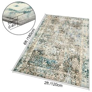 U'Artlines Madison Collection FAR120A Boho Chic Farshe Trellis Non-Shedding Living Room Entryway Foyer Hallway Bedroom Area Rug, 4' x 6' , Aqua Gris Non Slip Washable Area Rug