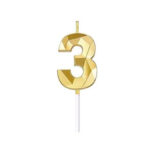 golden number 3 candles 3d diamond shape happy birthday cake topper numeral candles for birthday party wedding decoration reunions theme party