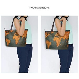 Tote Bag Rock World Map Print, Large Capacity Zipper Women Grocery Bags Purse for Daily Life 2 Sizes