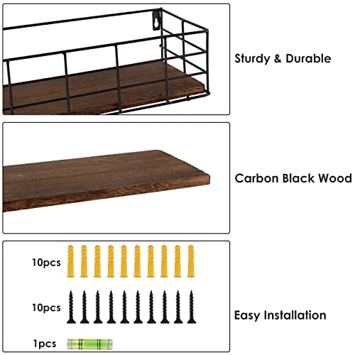 Fixwal Hanging Floating Shelves, 4 Sets of Wall Mounted Shelves for Wall Storage, Hanging Storage Shelf for Bathroom, Living Room, Bedroom, Kitchen (Paulownia)