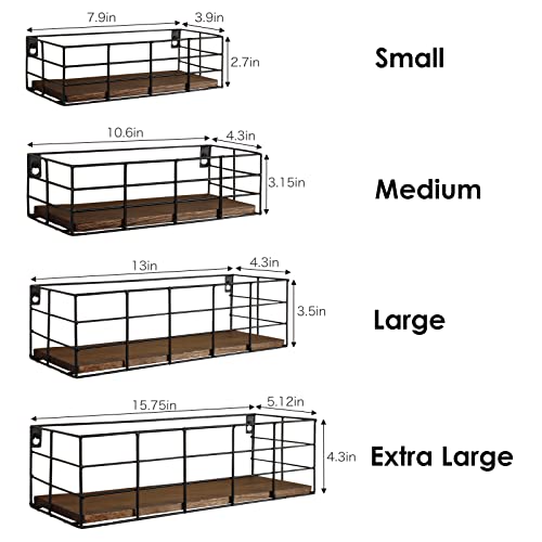 Fixwal Hanging Floating Shelves, 4 Sets of Wall Mounted Shelves for Wall Storage, Hanging Storage Shelf for Bathroom, Living Room, Bedroom, Kitchen (Paulownia)