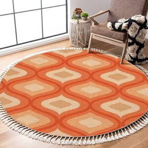 round area rugs retro 70s groovy mid century modern ogee seamless orange brown beige woven rug bedroom decor bathroom powder room laundry room boho carpet outdoor rug minimalist home decor, 4 ft