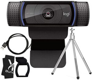 logitech webcam c920 hd pro bundle with tripod, privacy shutter & cleaning cloth – privacy cover computer webcam microphone – 1080p streaming wide angle video camera – 1080p desktop web camera