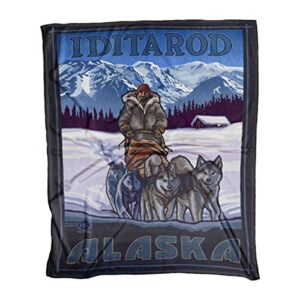 iditarod alaska sled dogs ultra fleece bed sofa travel cozy blanket from travel artwork by artist paul a. lanquist 60″ x 80″.