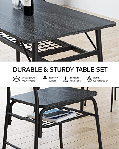 Bealife Dining Table Set for 6 with Bench, 6 Piece Dinette Set W/Chairs for Small Space, Kitchen Table and Chairs for 6 with Rectangular Table, Bench, 4 Chairs, Storage Rack, Steel Frame - Black