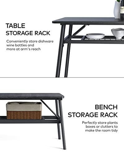 Bealife Dining Table Set for 6 with Bench, 6 Piece Dinette Set W/Chairs for Small Space, Kitchen Table and Chairs for 6 with Rectangular Table, Bench, 4 Chairs, Storage Rack, Steel Frame - Black