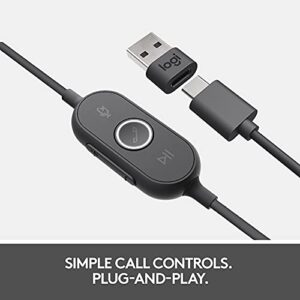 Logitech Zone 750 Wired On-Ear Headset with Advanced Noise-canceling Microphone, Simple USB-C and Included USB-A Adapter, Plug-and-Play Compatibility for All Devices