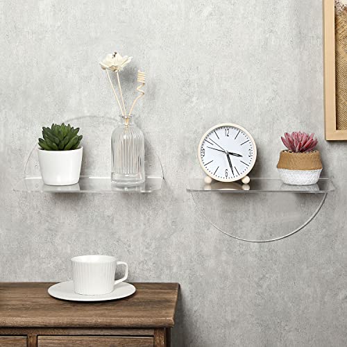 MyGift Wall Mounted Clear Acrylic Floating Ledge Display Storage Shelves with Semi-Circle Mounting Frame, Set of 2