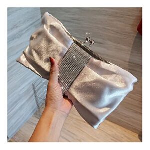 bow full of diamonds, women’s bag, hand, shoulders, interception (color : silver)