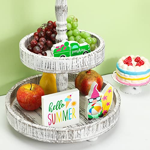 3 Pcs Hello Summer Tiered Tray Decor Summer Mini Wood Sign Farmhouse Wooden Watermelon Decor Rustic Gnome 3D Tiered Tray Sign Summer Kitchen Table Centerpieces Decorative Summer Tiered Tray Decoration