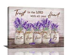 rustic lavender wall art christian quotes wall decor flower purple lavender country pictures canvas prints motivational framed modern artwork for home living room bedroom bathroom 16″x12″