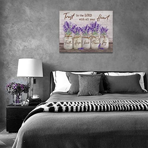 Rustic Lavender Wall Art Christian Quotes Wall Decor Flower Purple Lavender Country Pictures Canvas Prints Motivational Framed Modern Artwork for Home Living Room Bedroom Bathroom 16"x12"