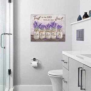 Rustic Lavender Wall Art Christian Quotes Wall Decor Flower Purple Lavender Country Pictures Canvas Prints Motivational Framed Modern Artwork for Home Living Room Bedroom Bathroom 16"x12"