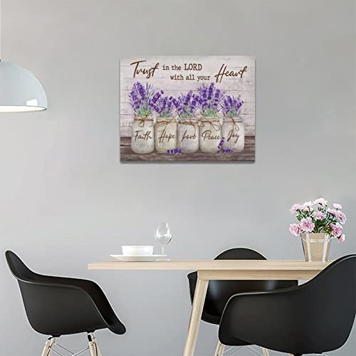 Rustic Lavender Wall Art Christian Quotes Wall Decor Flower Purple Lavender Country Pictures Canvas Prints Motivational Framed Modern Artwork for Home Living Room Bedroom Bathroom 16"x12"