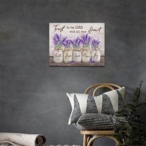 Rustic Lavender Wall Art Christian Quotes Wall Decor Flower Purple Lavender Country Pictures Canvas Prints Motivational Framed Modern Artwork for Home Living Room Bedroom Bathroom 16"x12"