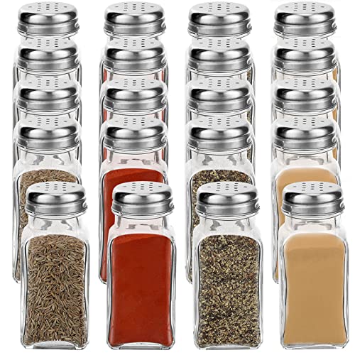 20 Pack Salt and Pepper Shakers Glass Set, 3.82 x 1.5 Inch Pepper Dispenser with Stainless Steel Lid for Salt, Pepper, Spices, Seasonings, Kitchen Restaurants and Catering Supplies