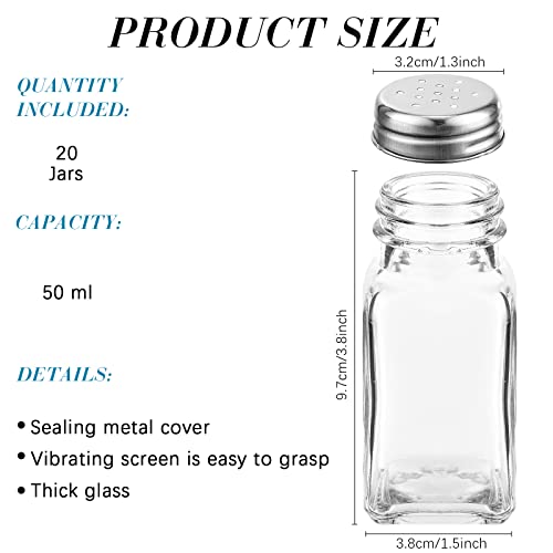 20 Pack Salt and Pepper Shakers Glass Set, 3.82 x 1.5 Inch Pepper Dispenser with Stainless Steel Lid for Salt, Pepper, Spices, Seasonings, Kitchen Restaurants and Catering Supplies