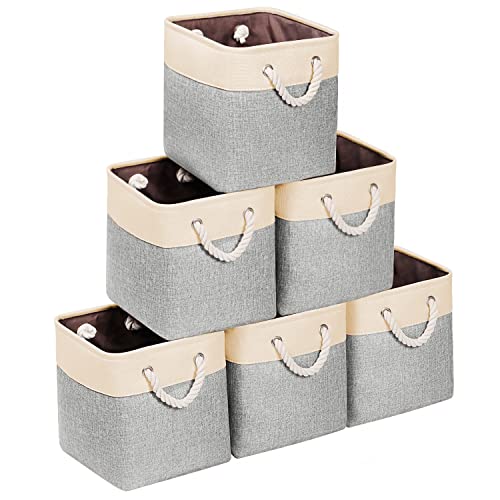 Syeeiex 6 Pack 10.5 Storage Cubes, 10.5'' X 10.5'' X 11'' Cube Storage Bins with Rope Handles, Storage Bin Cubes for Clothes Storage, Home, Nursery Home,