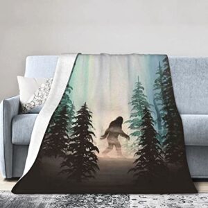 hide and seek bigfoot flannel fleece boho throw blanket super soft cozy warm plush bedding for adults kids lightweight blankets for couch sofa bed 80″x60″