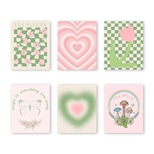 InSimSea Green and Pink Wall Art Set for Living Room, Danish Pastel Aesthetic Room Decor, Abstract Home Wall Art Decorations for Living Room, 8X10in,UNFRAMED