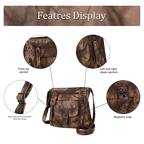 Small Crossbody Bags for Women Lady Over Shoulder Purse Hobo Tote handbag Soft Washed Leather with Multi Pocket