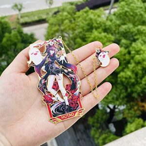 Genshin Impact Figure Metal Bookmark, Hot Adventure Game Venti, Yun Jin, Tartaglia, Zhongli Bookmark with Chain, Anime Gift for Women Fans Teacher Kids Book Lovers (Hutao)