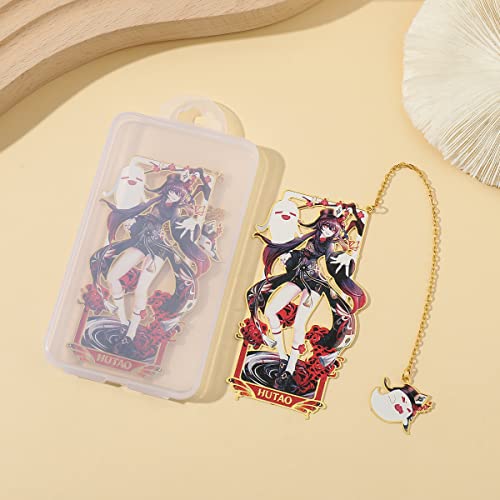 Genshin Impact Figure Metal Bookmark, Hot Adventure Game Venti, Yun Jin, Tartaglia, Zhongli Bookmark with Chain, Anime Gift for Women Fans Teacher Kids Book Lovers (Hutao)