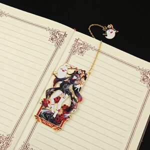 Genshin Impact Figure Metal Bookmark, Hot Adventure Game Venti, Yun Jin, Tartaglia, Zhongli Bookmark with Chain, Anime Gift for Women Fans Teacher Kids Book Lovers (Hutao)