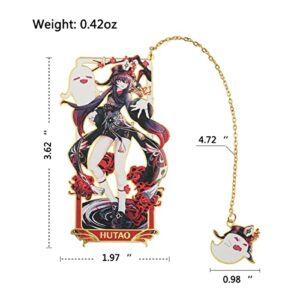 Genshin Impact Figure Metal Bookmark, Hot Adventure Game Venti, Yun Jin, Tartaglia, Zhongli Bookmark with Chain, Anime Gift for Women Fans Teacher Kids Book Lovers (Hutao)