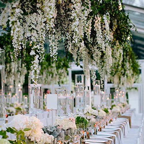 CEWOR 24pcs Wisteria Hanging Flowers 3.7 Ft Artificial Flowers Wisteria Vine Fake Flowers Hanging Garland Silk Flowers String for Wedding Party Garden Outdoor Greenery Home Wall Decoration (White)