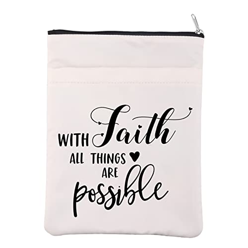 Christian Book Sleeve Baptism Book Sack Sacrament Book Cover Faith Spiritual Book Bag with Faith All Things are Possible Book Pouch Gift for Religious People (WithFaithBS)