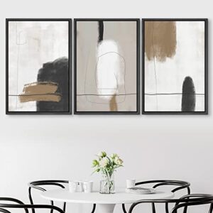 SIGNFORD Framed Canvas Print Wall Art Set Grunge Brown White Paint Strokes Abstract Shapes Illustrations Modern Art Bohemian Nordic Relax/Calm for Living Room, Bedroom, Office - 24"x36"x3 Black