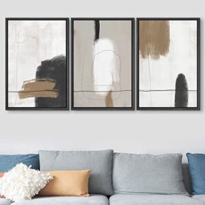 SIGNFORD Framed Canvas Print Wall Art Set Grunge Brown White Paint Strokes Abstract Shapes Illustrations Modern Art Bohemian Nordic Relax/Calm for Living Room, Bedroom, Office - 24"x36"x3 Black