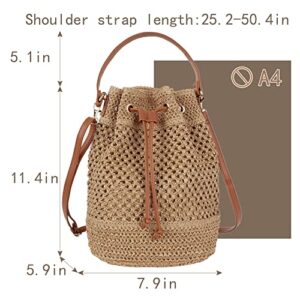 Women Small Hollow Out Straw Woven Drawstring Crossbody Bag Top-handle Bag Bucket Bag