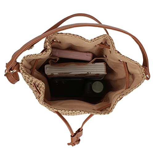 Women Small Hollow Out Straw Woven Drawstring Crossbody Bag Top-handle Bag Bucket Bag