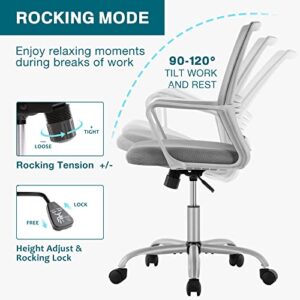 Adjustable Home Office Chair Mid Back Breathable Mesh, Height Adjustable, Comfortable Armrests, Padded Seat, Ergonomic Lumbar Support, Swivel Rolling, Tilting Function