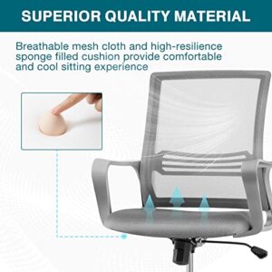 Adjustable Home Office Chair Mid Back Breathable Mesh, Height Adjustable, Comfortable Armrests, Padded Seat, Ergonomic Lumbar Support, Swivel Rolling, Tilting Function