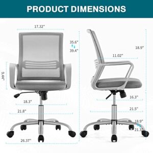 Adjustable Home Office Chair Mid Back Breathable Mesh, Height Adjustable, Comfortable Armrests, Padded Seat, Ergonomic Lumbar Support, Swivel Rolling, Tilting Function