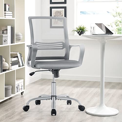 Adjustable Home Office Chair Mid Back Breathable Mesh, Height Adjustable, Comfortable Armrests, Padded Seat, Ergonomic Lumbar Support, Swivel Rolling, Tilting Function