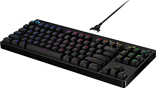 Logitech G Pro TKL Mechanical Wired Gaming Keyboard GX Blue Clicky Switch and LIGHTSYNC RGB Backlit Keys, 12 programmable F-key macros, Black - 920-009388 (Renewed)