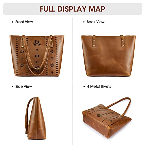 Kattee Women Genuine Leather Tote Bags Shoulder Purses Vintage Handbags Top Handle Work Bags Thick Full Grain (Light Brown)