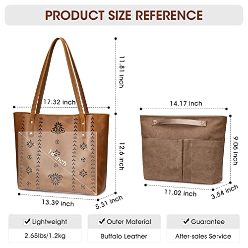 Kattee Women Genuine Leather Tote Bags Shoulder Purses Vintage Handbags Top Handle Work Bags Thick Full Grain (Light Brown)