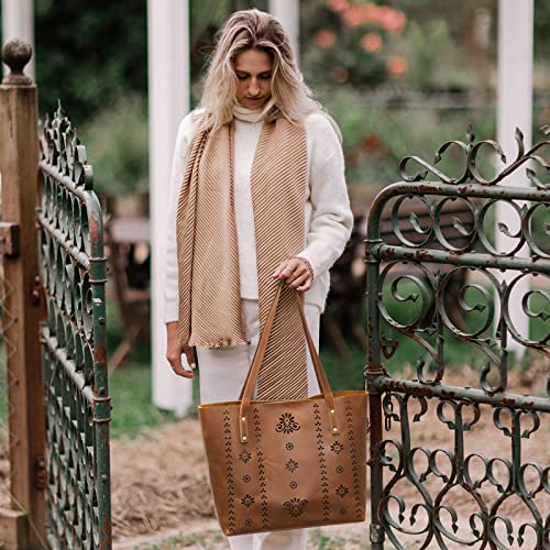 Kattee Women Genuine Leather Tote Bags Shoulder Purses Vintage Handbags Top Handle Work Bags Thick Full Grain (Light Brown)