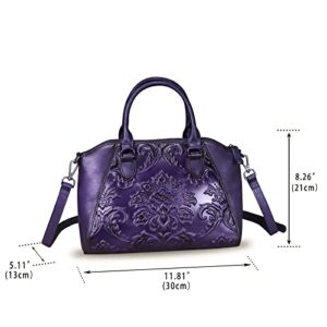 Genuine Leather Satchel for Women Top Handle Bags Handmade Purse Vintage Embossed Leather Crossbody Handbags Hobo Bag (Purple)